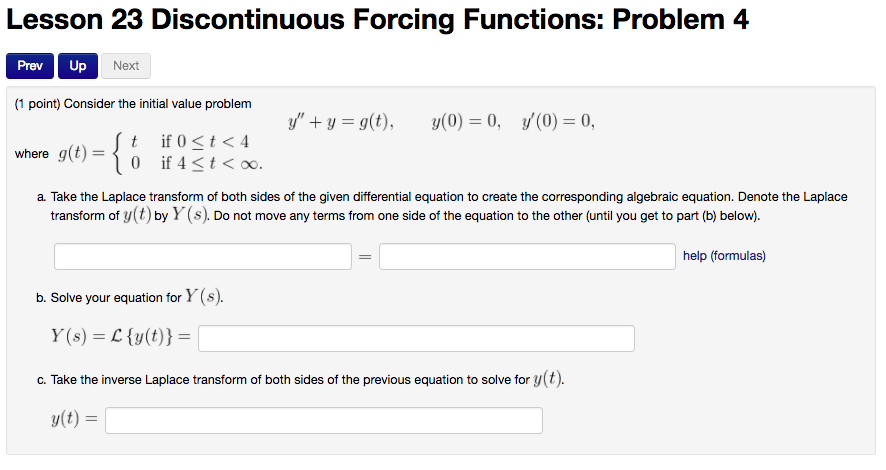 Solved Lesson 23 Discontinuous Forcing Functions: Problem 4 | Chegg.com