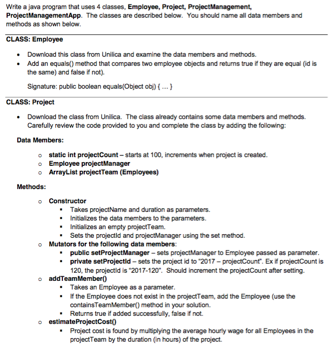 Solved Write a java program that uses 4 classes, Employee, | Chegg.com Solved Write a java program that uses 4 classes, Employee, | Chegg.com