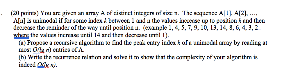 Solved (20 points) You are given an array A of distinct | Chegg.com