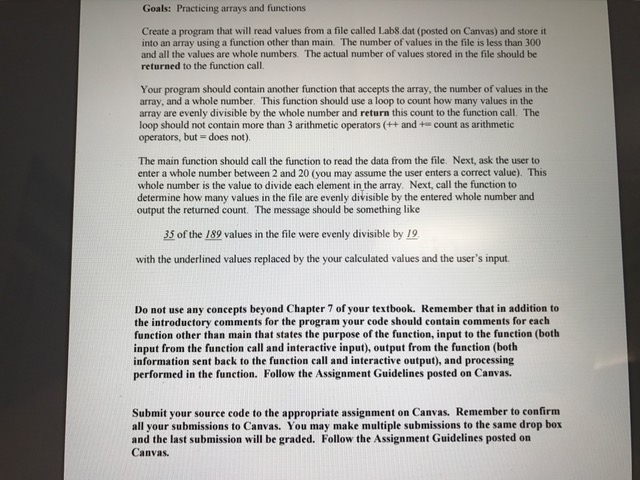 Solved Goals: Practicing arrays and functions Create a | Chegg.com