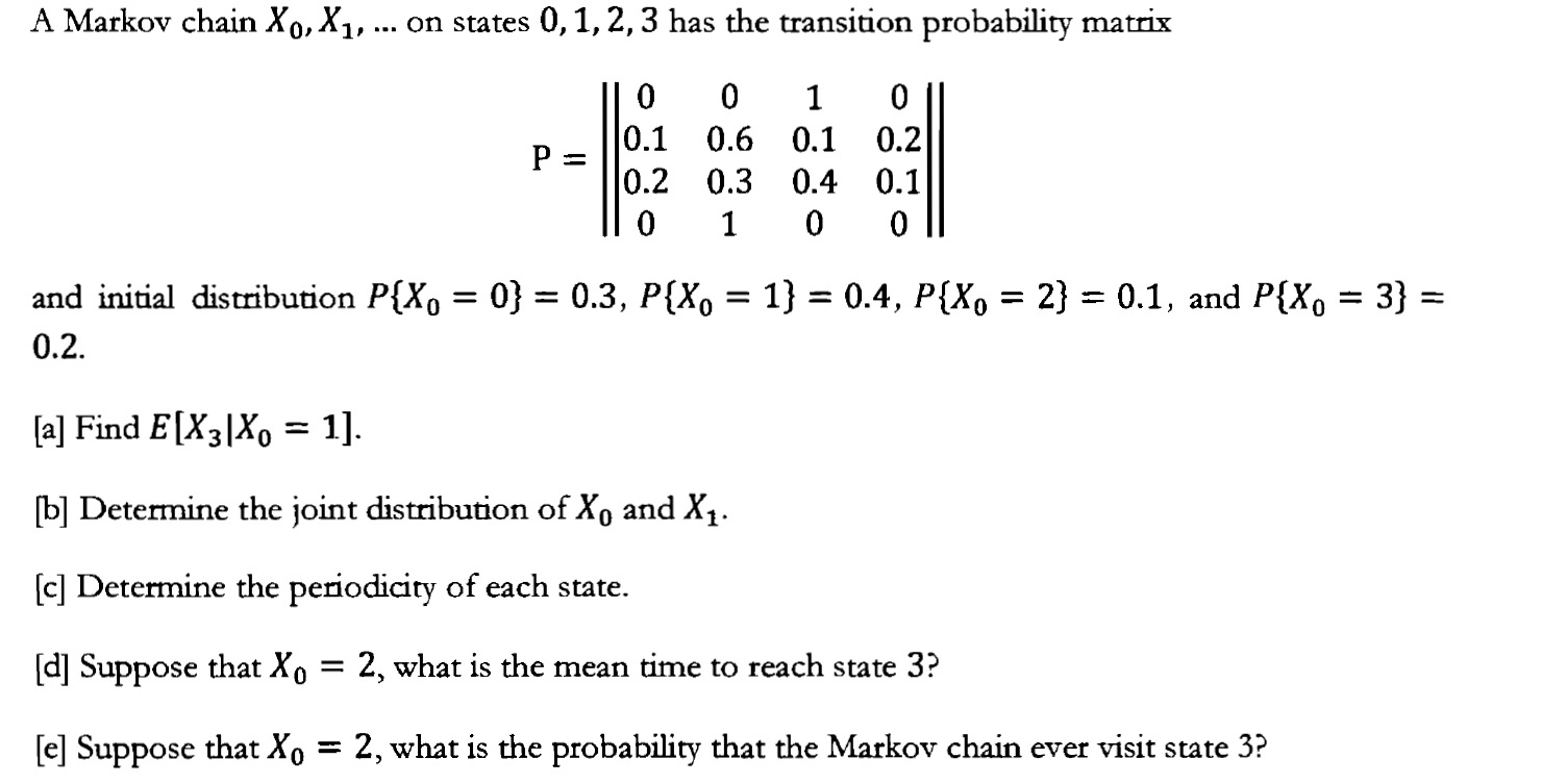 Solved A Markov chain X_0, X_1,... on states 0, 1, 2, 3 has | Chegg.com