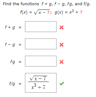 Solved: Find The Functions F+g, F- G, Fg, And Fig Rx) =VX-... | Chegg.com