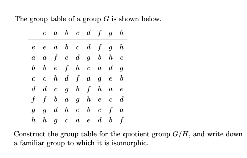 Solved The group table of a group G is shown below. | Chegg.com