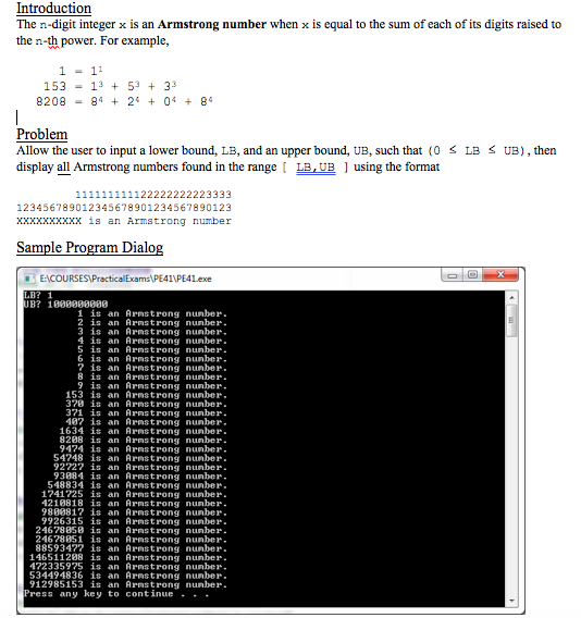 Solved Introduction The n-digit integer x is an Armstrong | Chegg.com