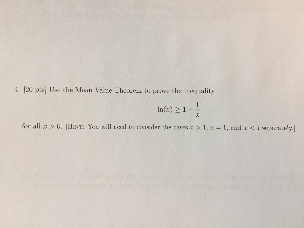Solved Use the Mean Value Theorem to prove the inequality | Chegg.com