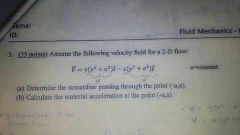 Solved Assume the following velocity field for a 2-D flow. | Chegg.com