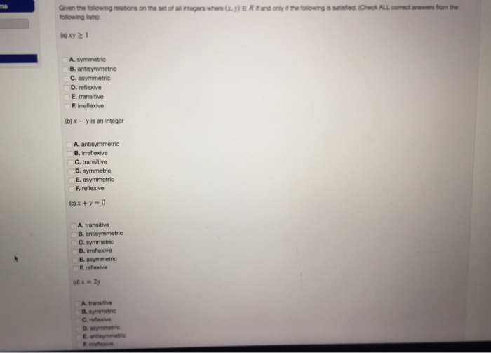 Solved Given the following relations on the set of all | Chegg.com