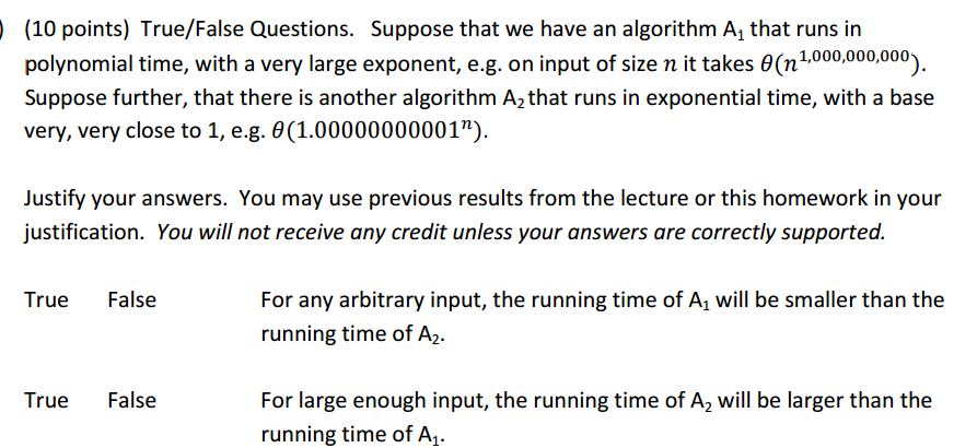 Solved (10 points) True/False Questions. Suppose that we | Chegg.com