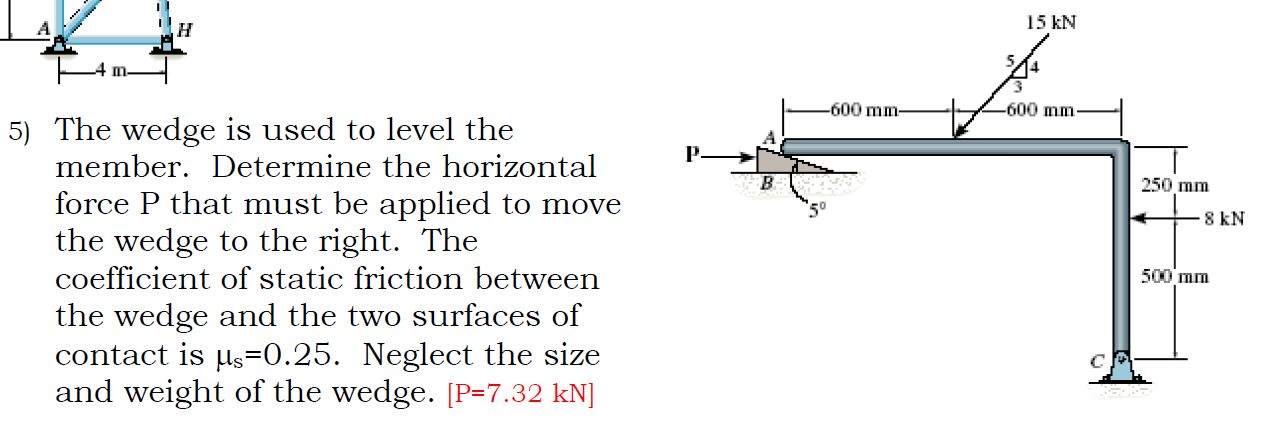 Solved 5) The wedge is used to level the member. Determine | Chegg.com