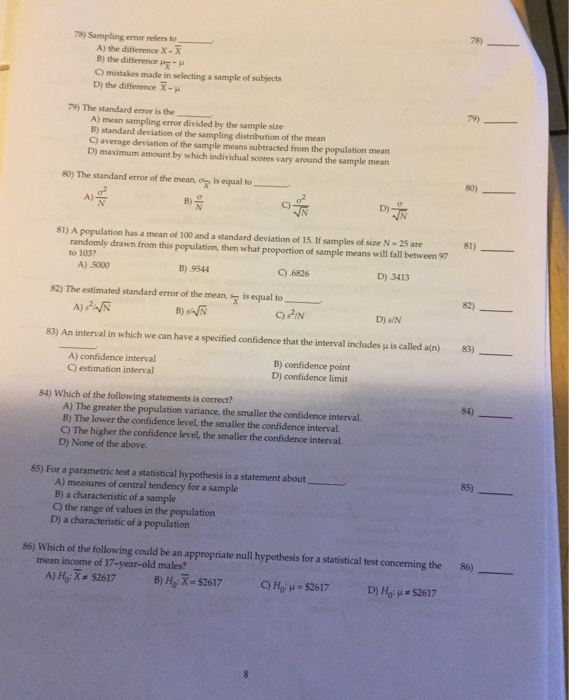 Solved Sampling error refers to. A) the difference X - X B) | Chegg.com