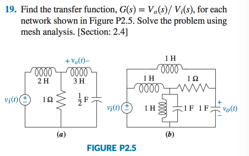 Solved 19. Find the transfer function, G(s) = V。(s)/ Vi(s), | Chegg.com