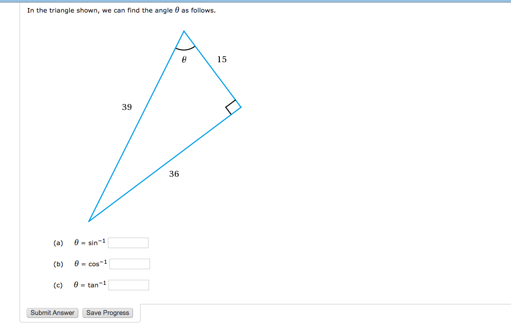Solved In the triangle shown, we can find the angle θ as | Chegg.com