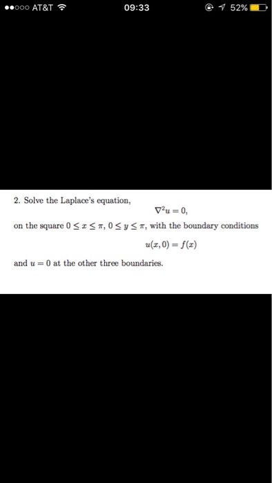 Solved Solve the Laplace's equation, nabla^2u =0, on the | Chegg.com