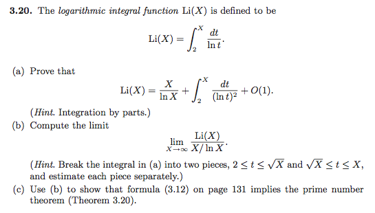The logarithmic integral Junction Li(X) is defined to | Chegg.com