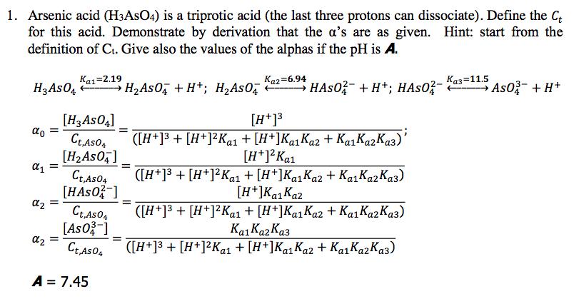 Solved 1. Arsenic acid (H3AsO4) is a triprotic acid (the | Chegg.com