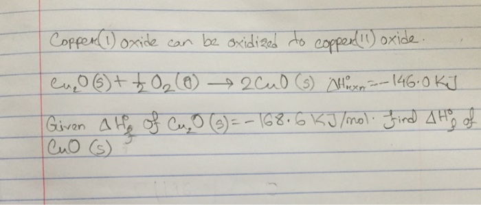 Solved Copper(I) oxide can be oxidized to copper (II) oxide. | Chegg.com