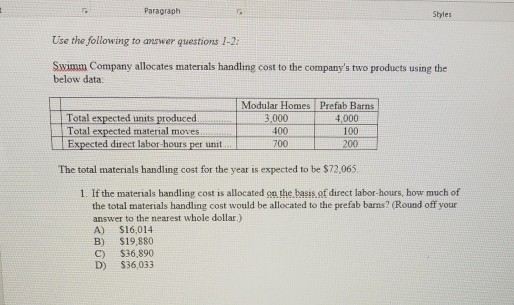 Solved Paragraph Styles Use the following to answer | Chegg.com