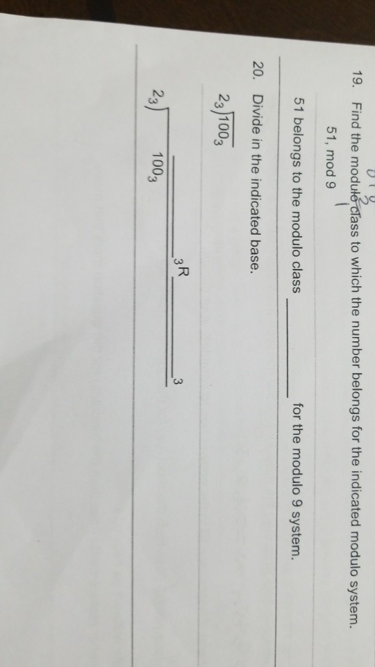 Solved 19. Find the modute class to which the number belongs | Chegg.com