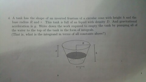 Solved A tank has the shape of an inverted frustum of a | Chegg.com