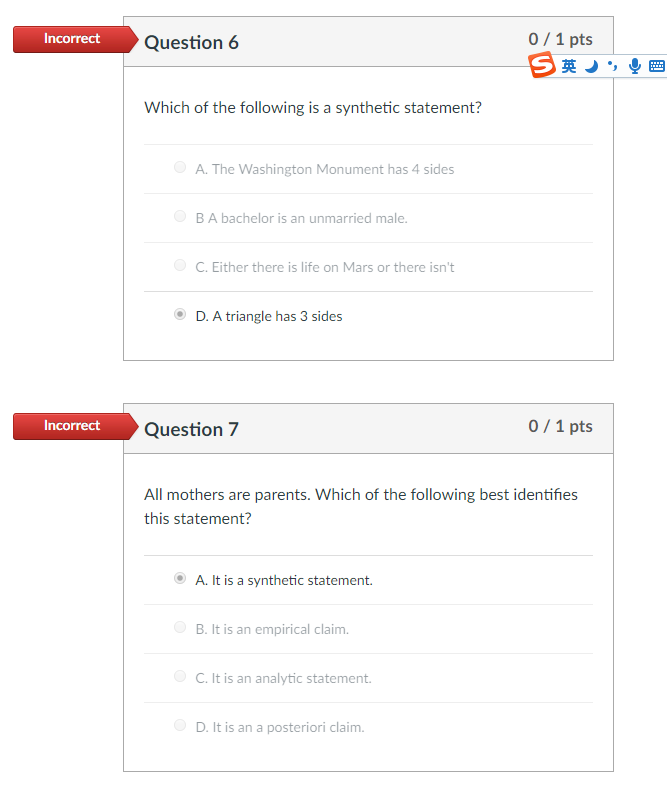 Solved Which of the following is a synthetic statement? A. | Chegg.com