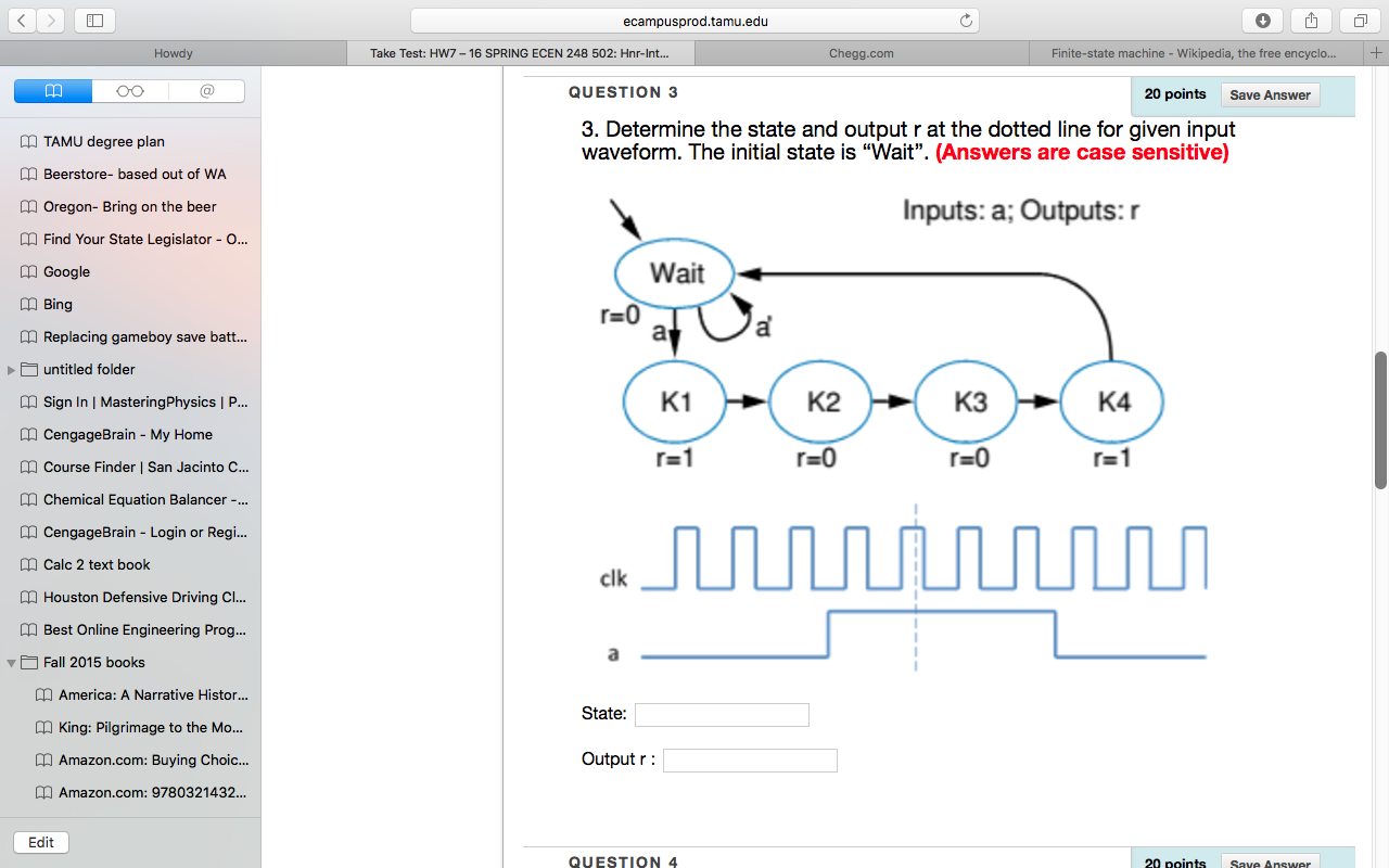 Solved Determine the state and output r at the dotted line | Chegg.com