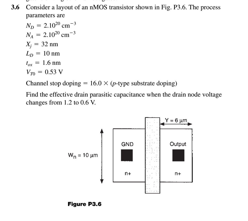 Solved 3.6 Consider a layout of an nMOS transistor shown in | Chegg.com