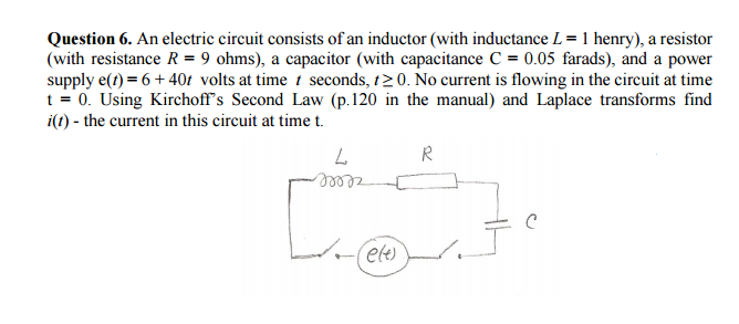 Solved An electric circuit consists of an inductor (with | Chegg.com