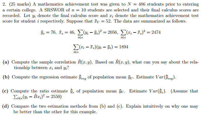 2. (25 marks) A mathematics a certain college. A | Chegg.com