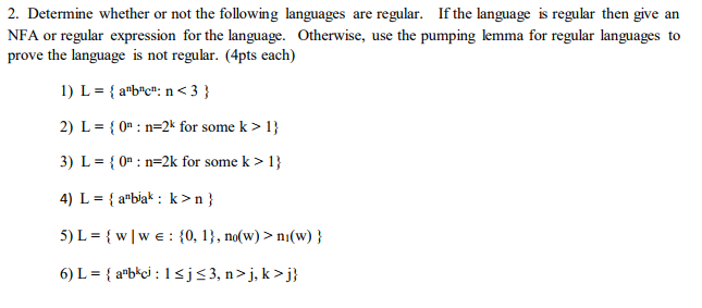 Solved 2. Determine whether or not the following languages | Chegg.com