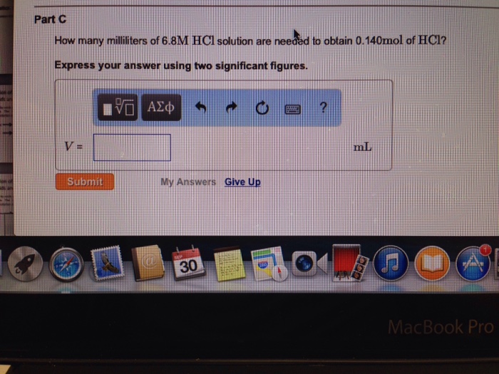 Solved How many milliliters of 6.8M HCl solution are needed | Chegg.com