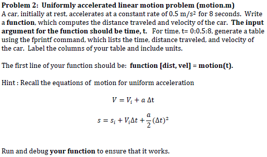 Solved Problem 2: Uniformly accelerated linear motion | Chegg.com