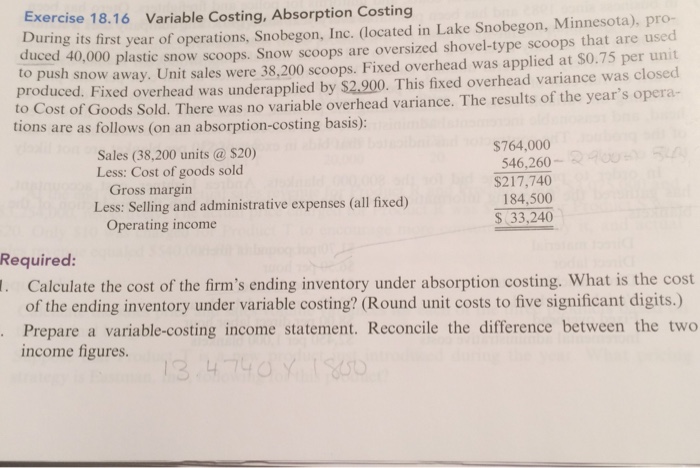 Solved Variable Costing, Absorption Costing During its | Chegg.com
