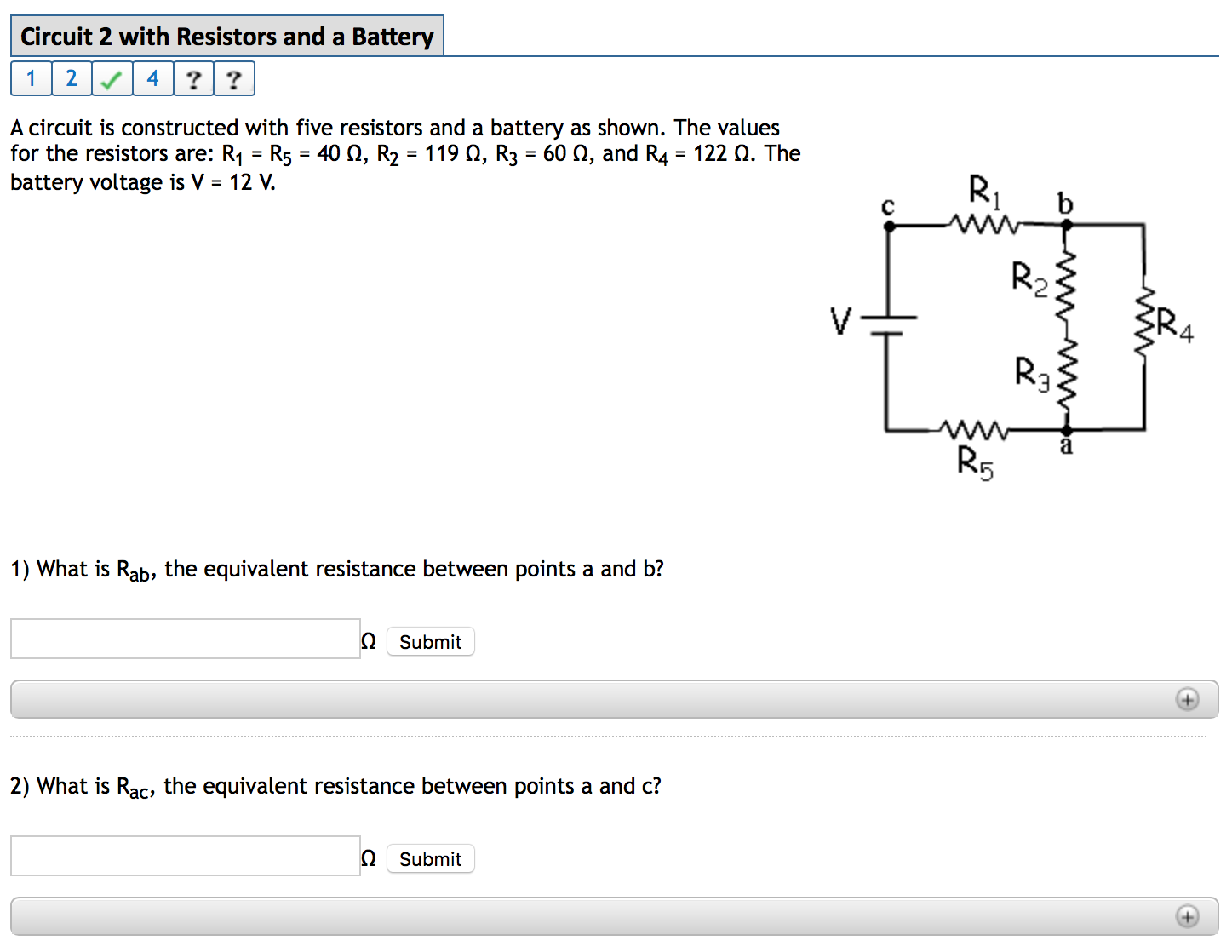 Solved A circuit is constructed with five resistors and a | Chegg.com