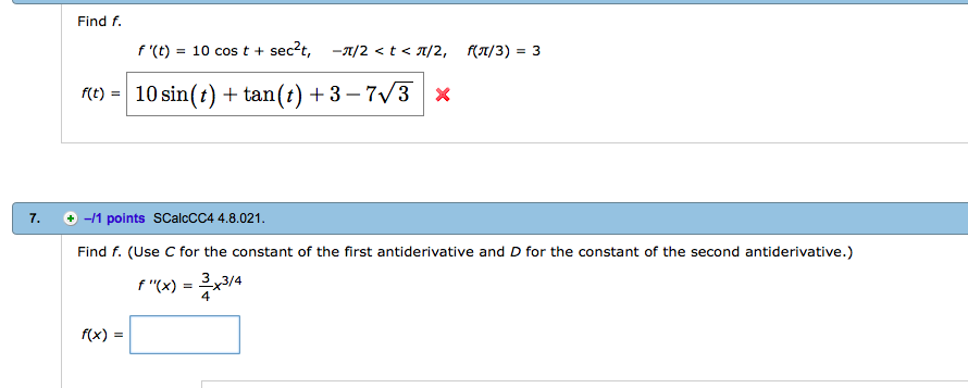 Solved Find f f"(t) = 10 cos t + sect, -π/2