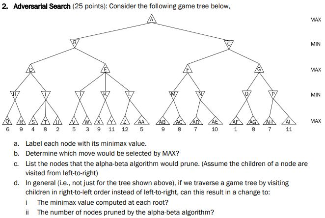 2 Adversarial Search 25 Points Consider The