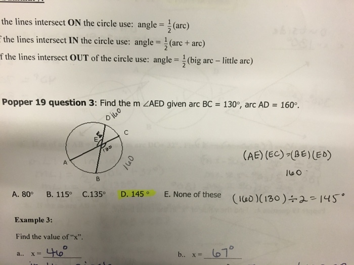 Solved The lines intersect ON the circle use: angle = | Chegg.com