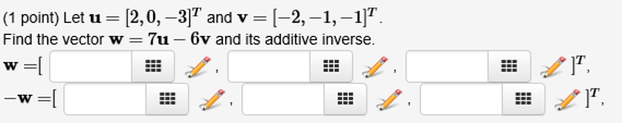Solved Let u=[2,0,-3]^T and v=[-2,-1,-1]^T. Find the vector | Chegg.com