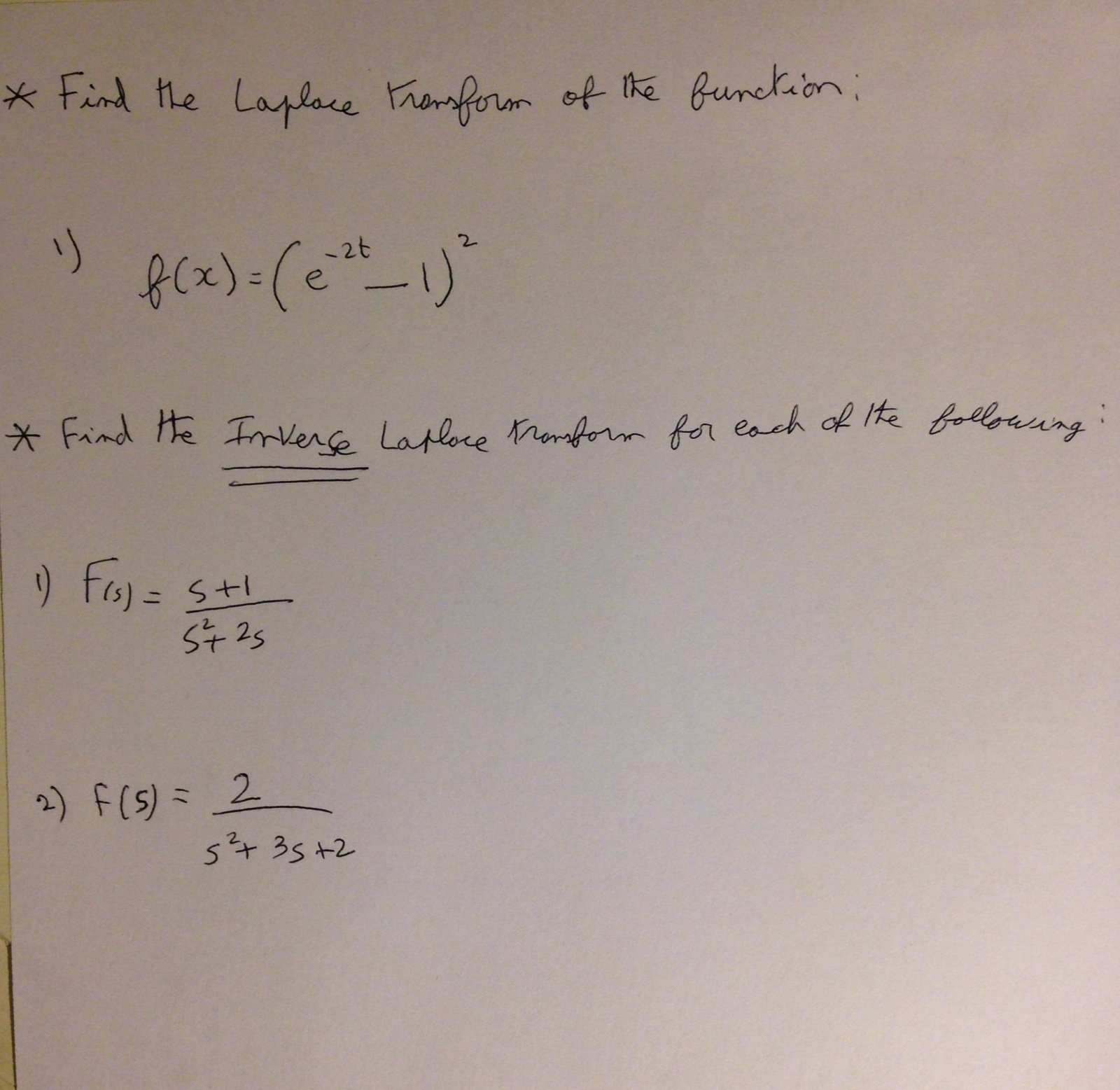 Solved Find the Laplace transform of the function: f(x) = | Chegg.com