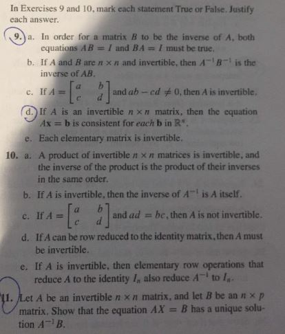 Solved In Exercises 9 and 10, mark each statement True or | Chegg.com