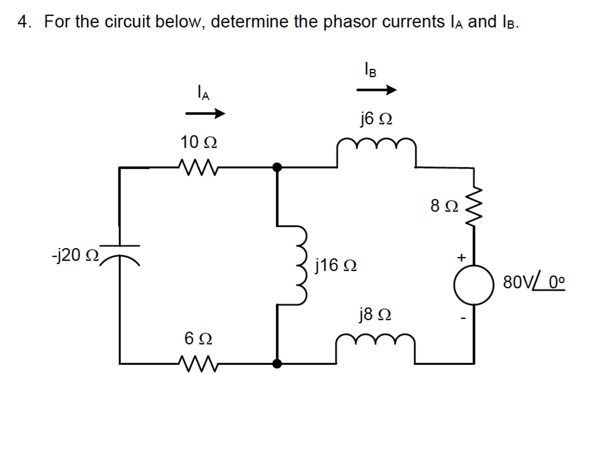 Solved For the circuit below, determine the phasor currents | Chegg.com