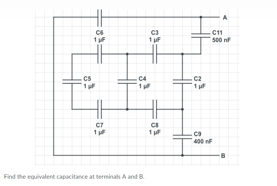 Solved Find the equivalent capacitance at terminals A and | Chegg.com
