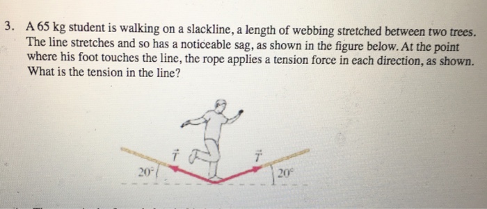 Solved A 65 kg student is walking on a slack line, a length | Chegg.com