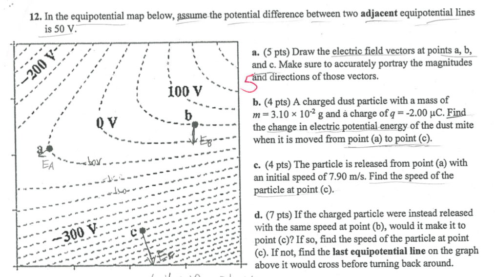 Solved In the equipotential map below, assume the potential | Chegg.com