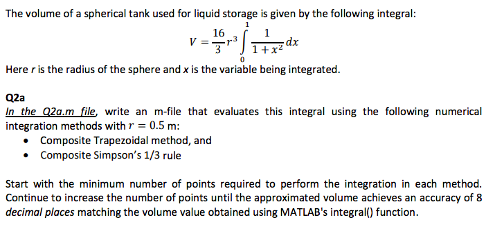 Solved The volume of a spherical tank used for liquid | Chegg.com