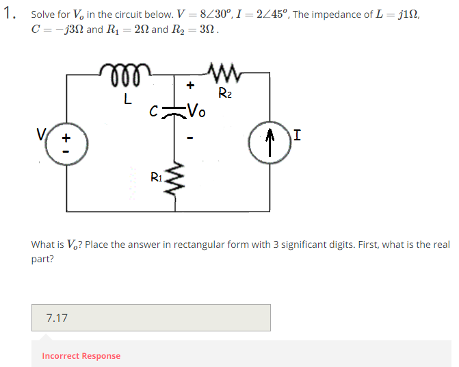 Solved 1. solve for vo in the circuit below. v 8 30, I 2445, | Chegg.com