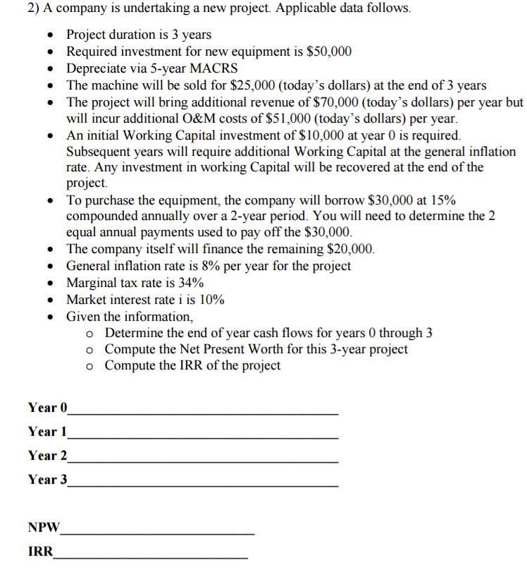 Solved A company is undertaking a new project. Applicable | Chegg.com