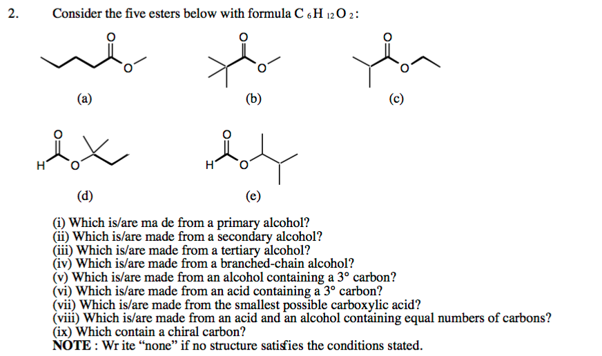 Solved Consider the five esters below with formula | Chegg.com