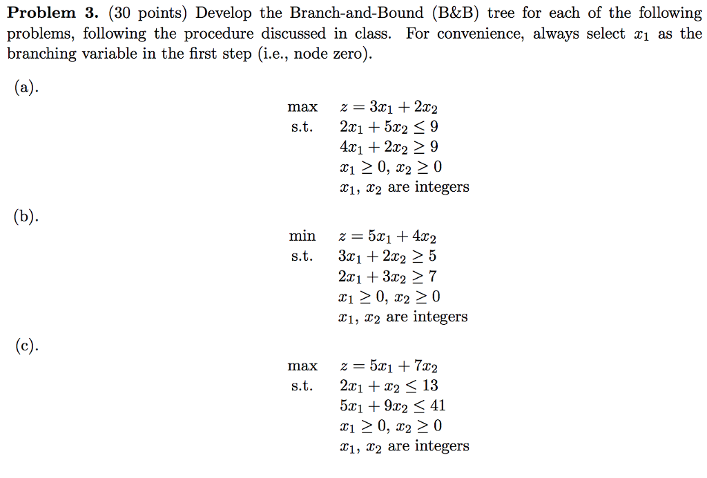 Solved Problem 3. (30 points) Develop the Branch-and-Bound | Chegg.com