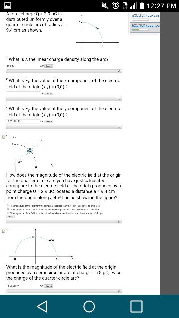 Solved total charge o distributed uniformly over a quarter | Chegg.com