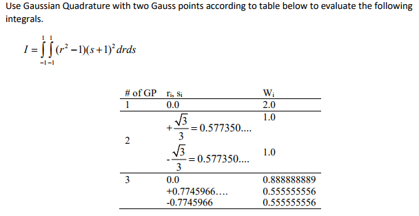 Solved Use Gaussian Quadrature with two Gauss points | Chegg.com